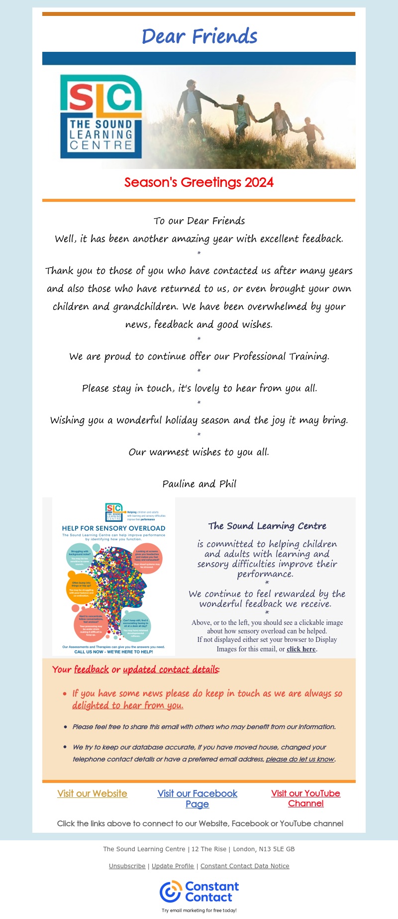 'Season's Greetings 2024 from The Sound Learning Centre'